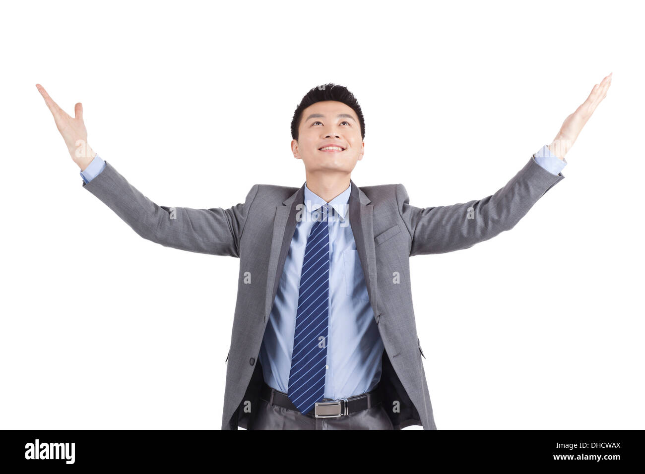 Portrait of young businessman executives extending hands to shake,close ...