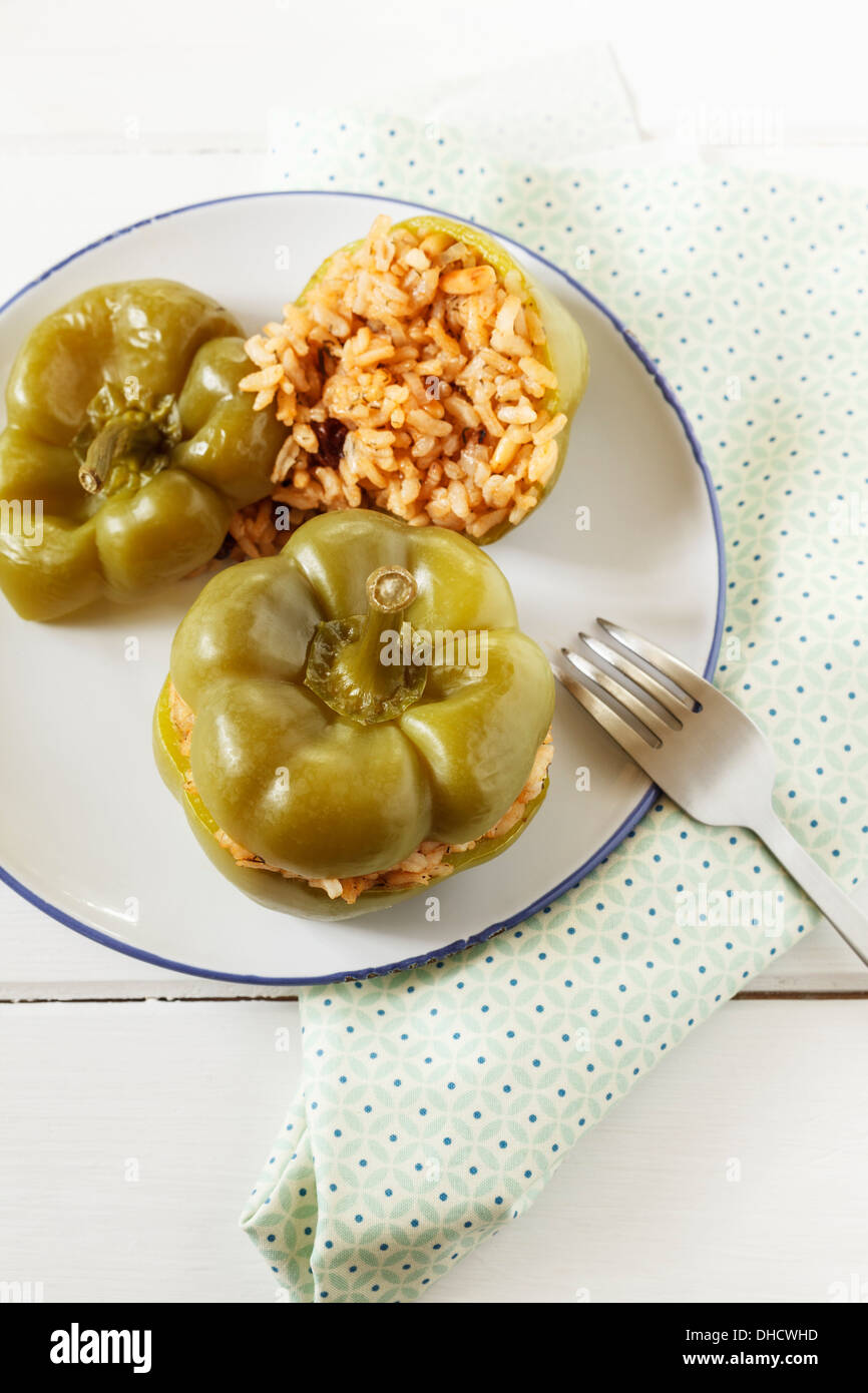 Turkish style stuffed bell peppers (Biber Dolmasi), studio shot Stock ...