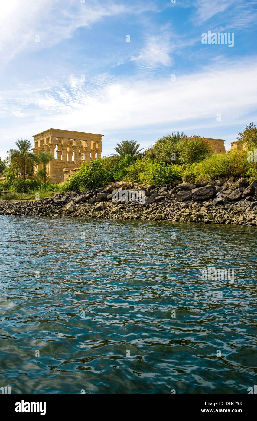 Africa Egypt, Aswan, view of the Philae temple on the Nile river Stock ...