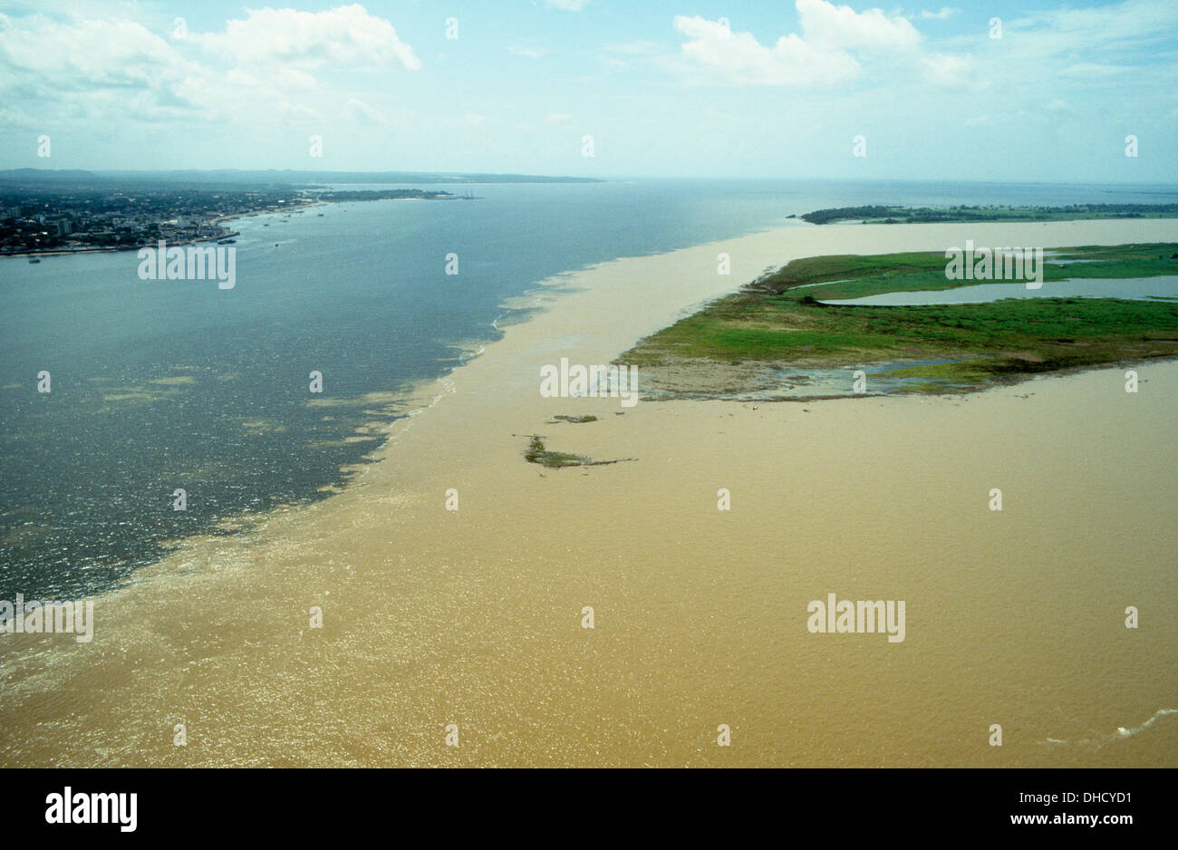 aerial view, confluence of amazonas river and tapajos river, santarem ...
