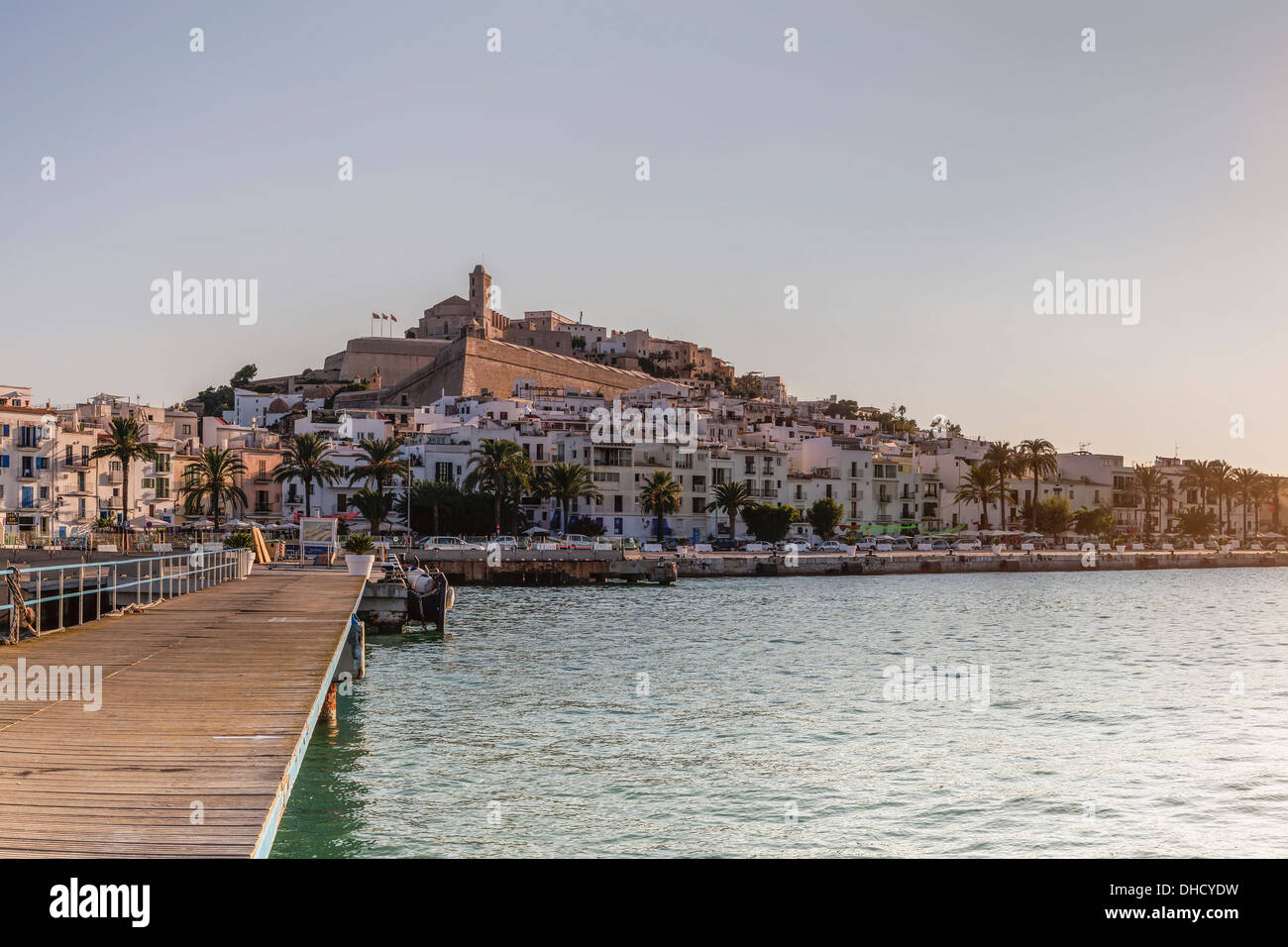 Spain, Balearic Islands, Ibiza, View of old town with harbor and Dalt ...