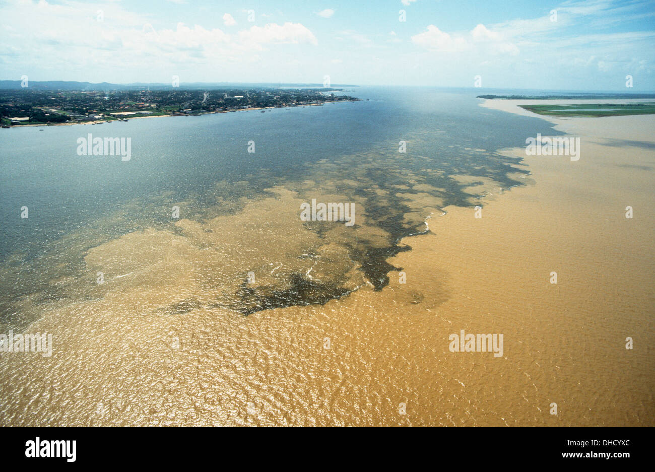 aerial view, confluence of amazonas river and tapajos river, santarem ...