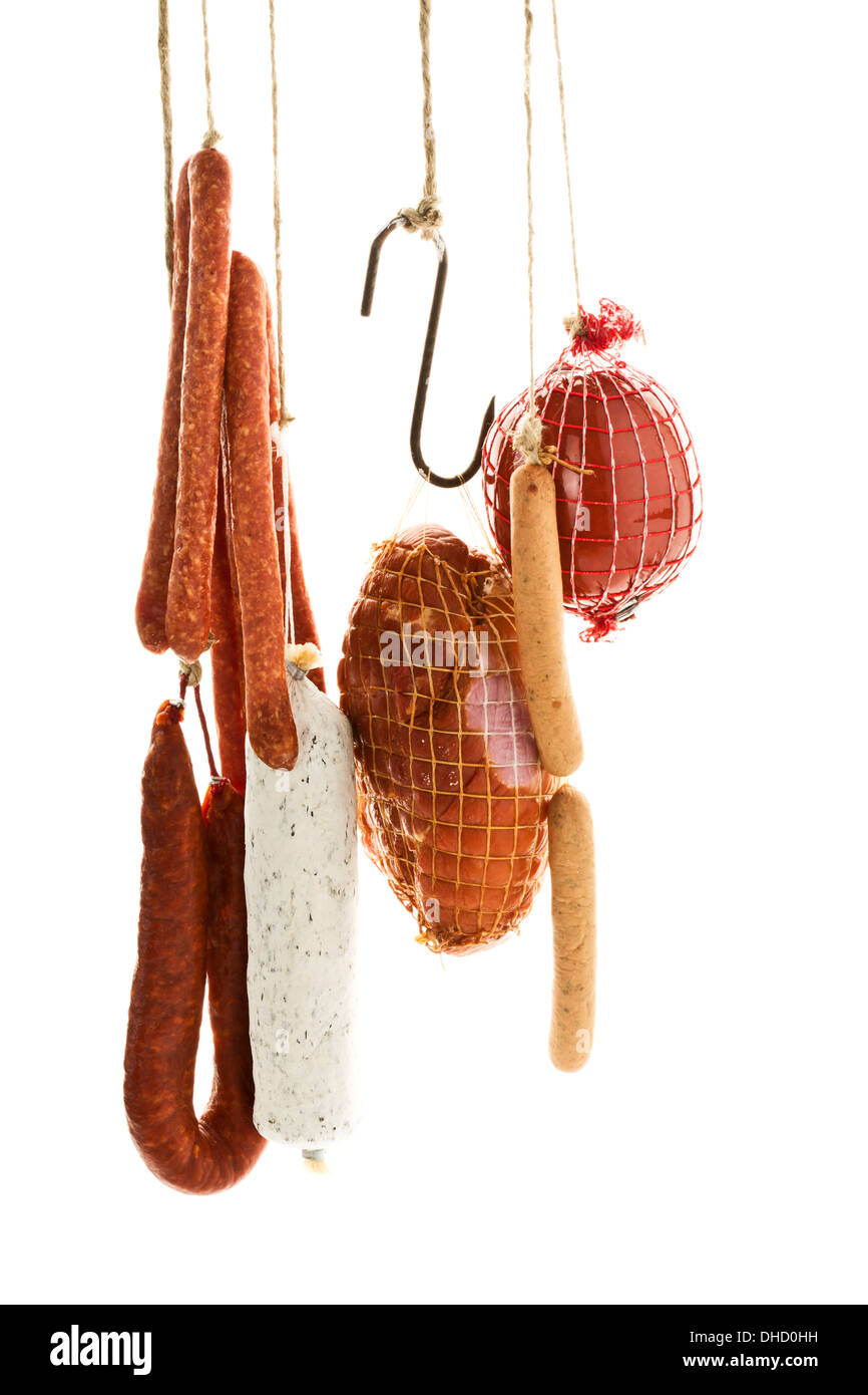 Studio, ham and sausages Stock Photo - Alamy