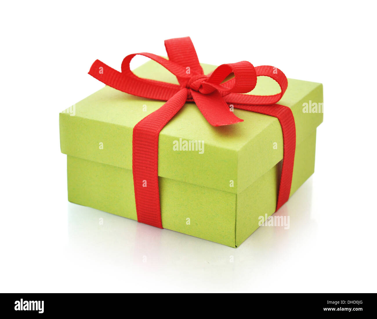 Green gift box with red ribbon isolated on white background Stock Photo ...