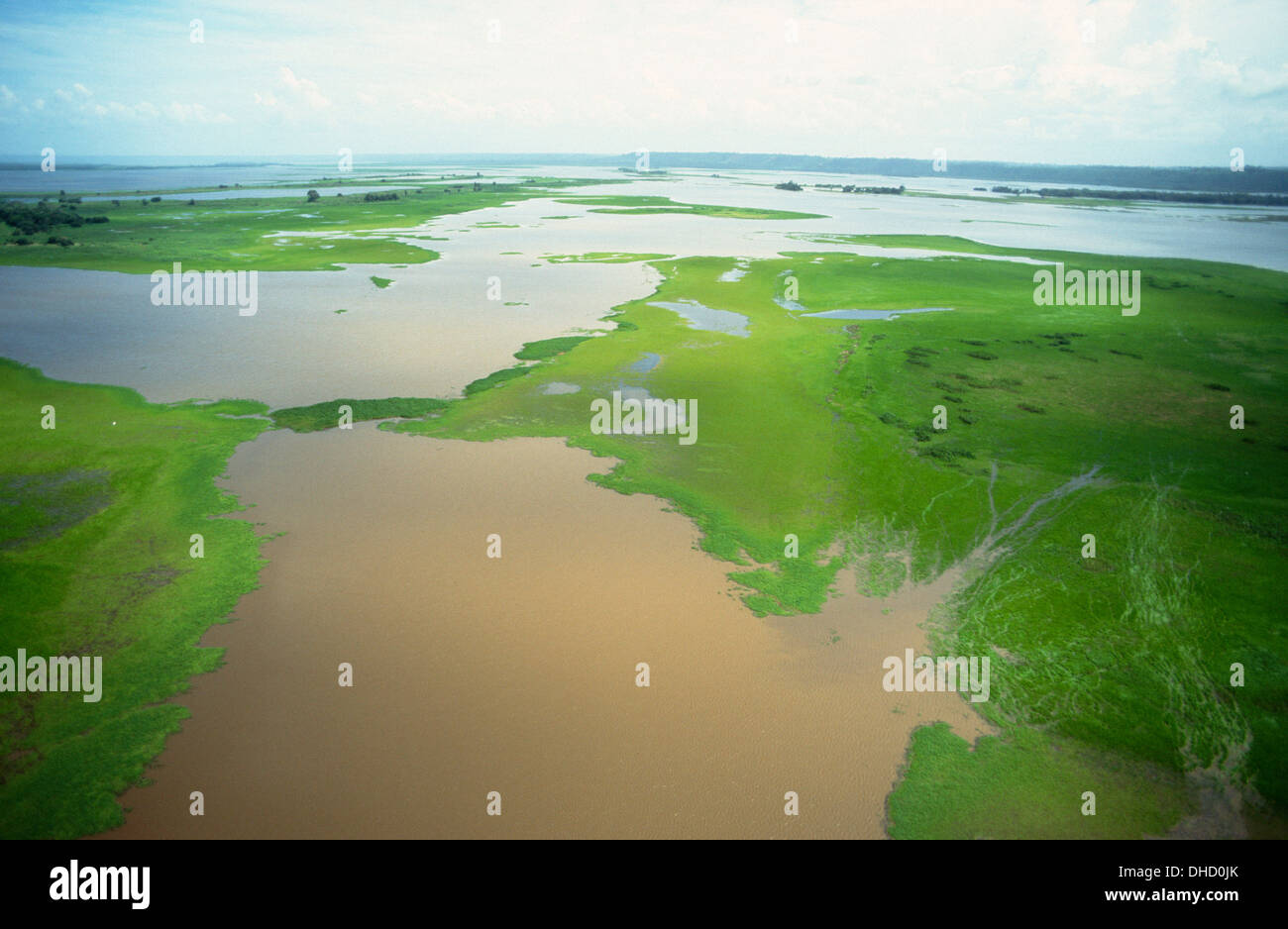 aerial view, confluence of amazonas river and tapajos river, santarem ...