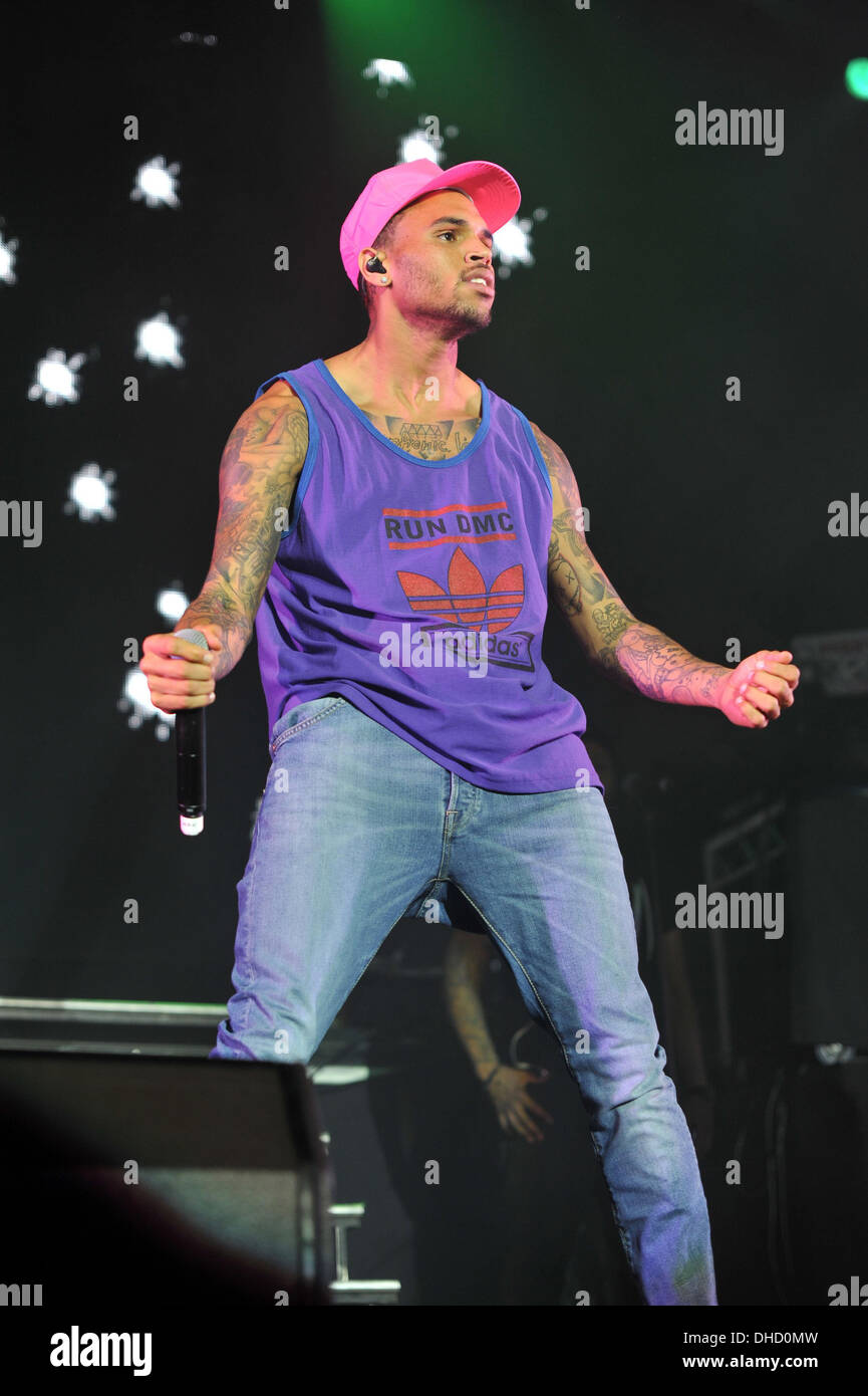 Chris Brown performing live on stage during Supafest 2012 at ANZ ...