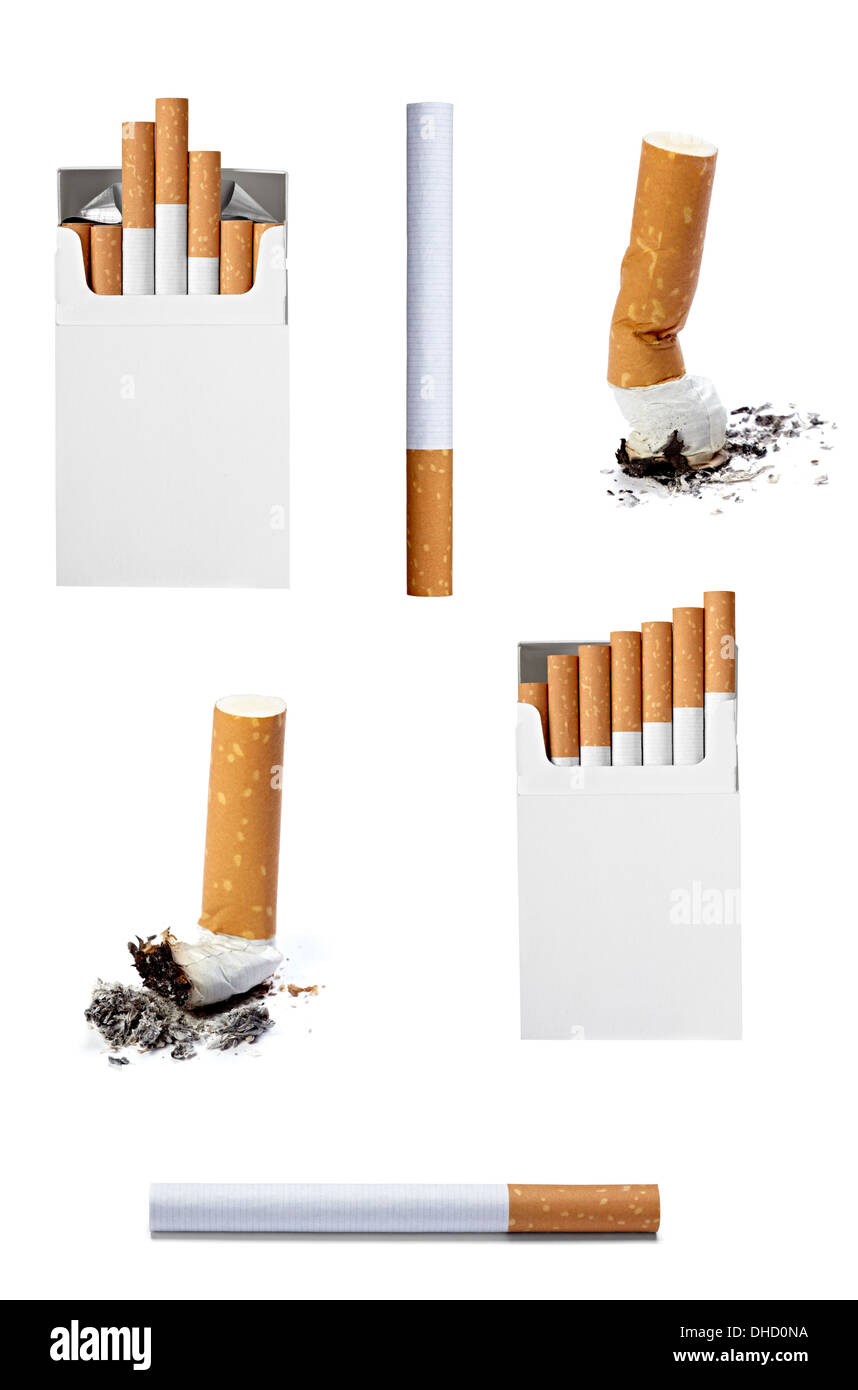 collection of various cigarettes on white background. each one is shot ...