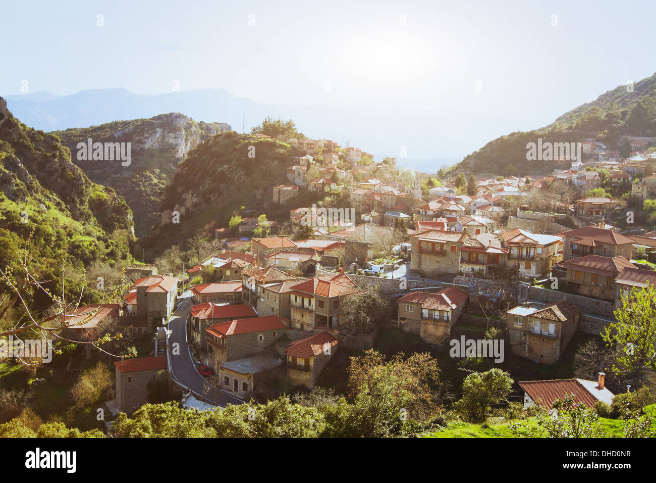 panoramic view of traditional greek village Stemnitsa, Peloponnese ...