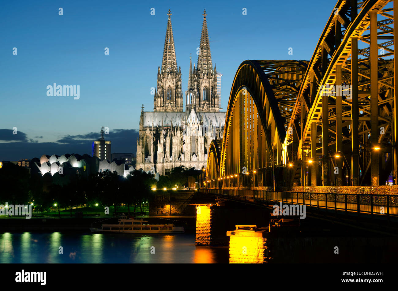 Germany, Cologne, View of Cologne Cathedral and Hohenzollern Bridge ...