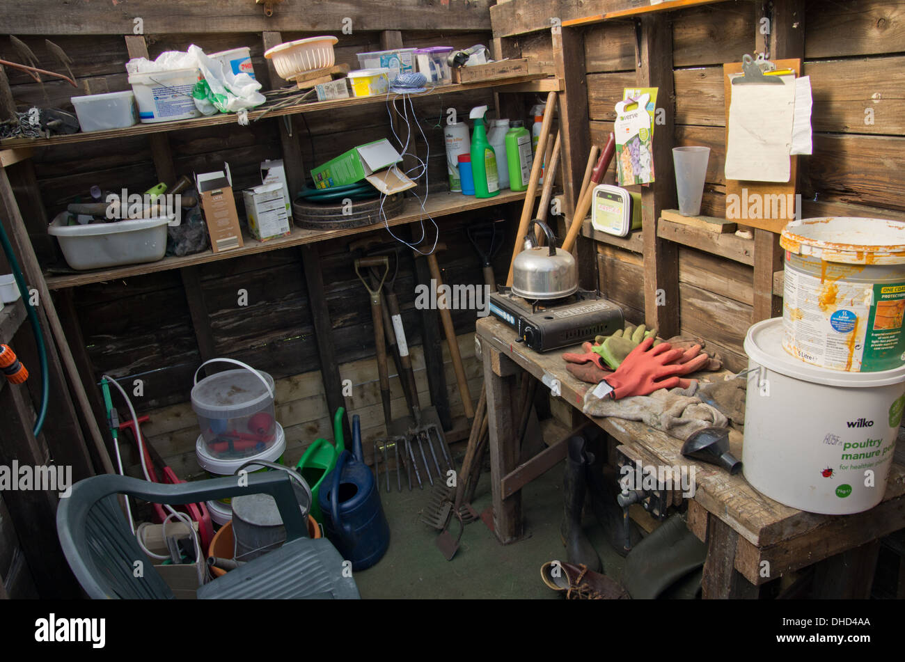 The allotment shed interior Stock Photo - Alamy