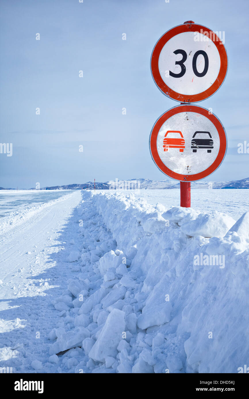 Traffic sign on Baikal ice Stock Photo - Alamy