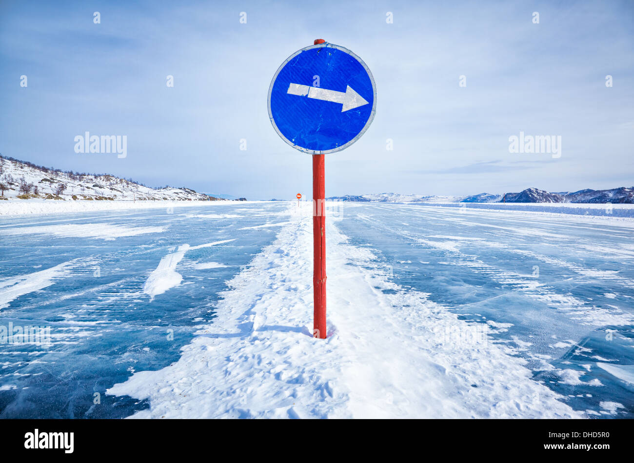 Traffic sign on Baikal ice Stock Photo - Alamy