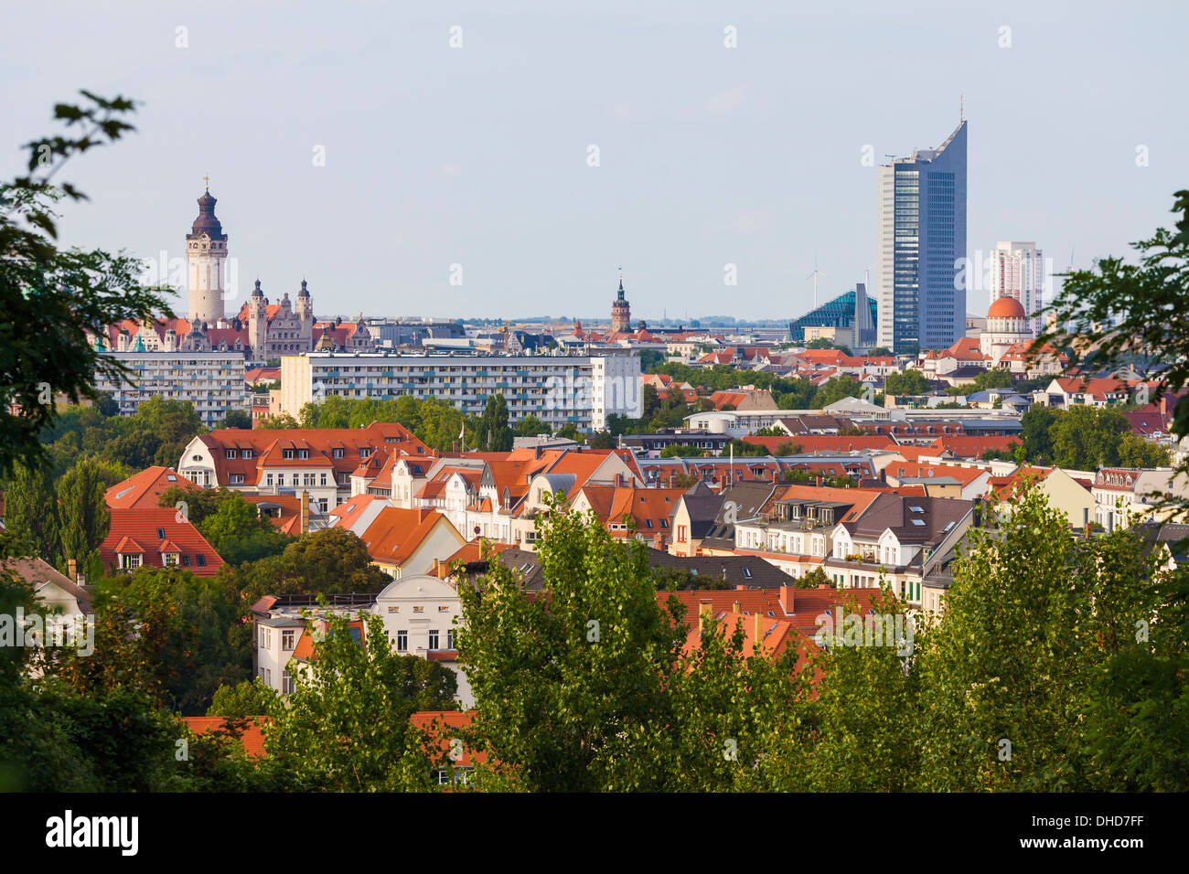 Germany, Saxony, Leipzig, View from Fockeberg to new town hall and City ...