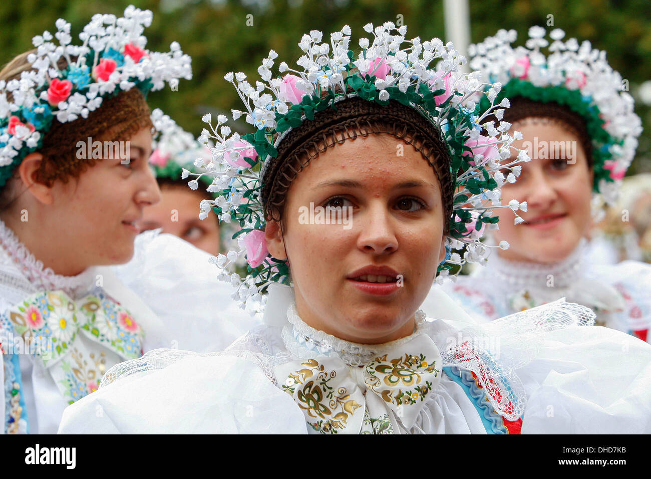 People Young women in folk costumes on a pilgrimage to Zarosice, South ...