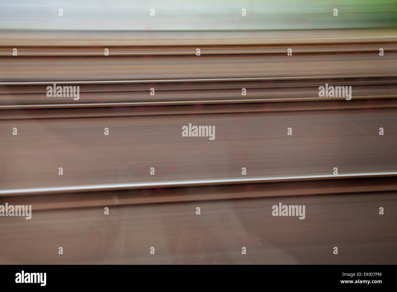 Germany, North Rhine Westphalia, view through train window during ...