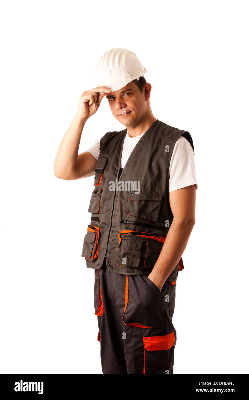 Construction worker in work dress isolated over white background Stock ...