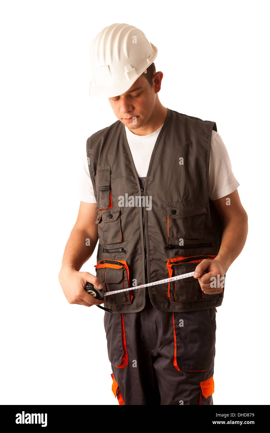 Construction worker in work dress isolated over white background Stock ...