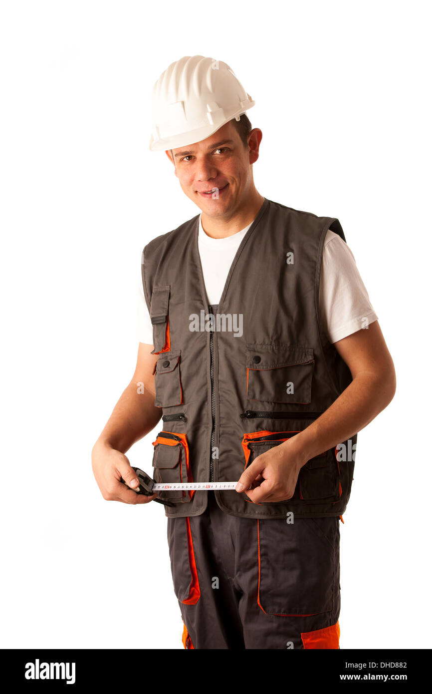 Construction worker in work dress isolated over white background Stock ...