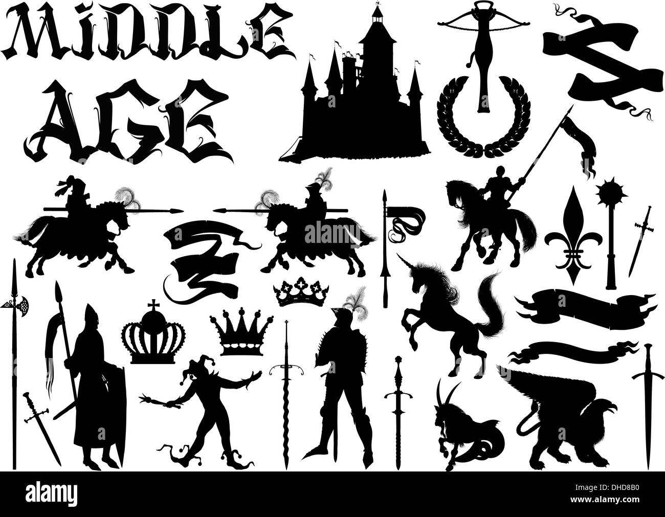 Icons set on theme Black and White Stock Photos & Images - Alamy