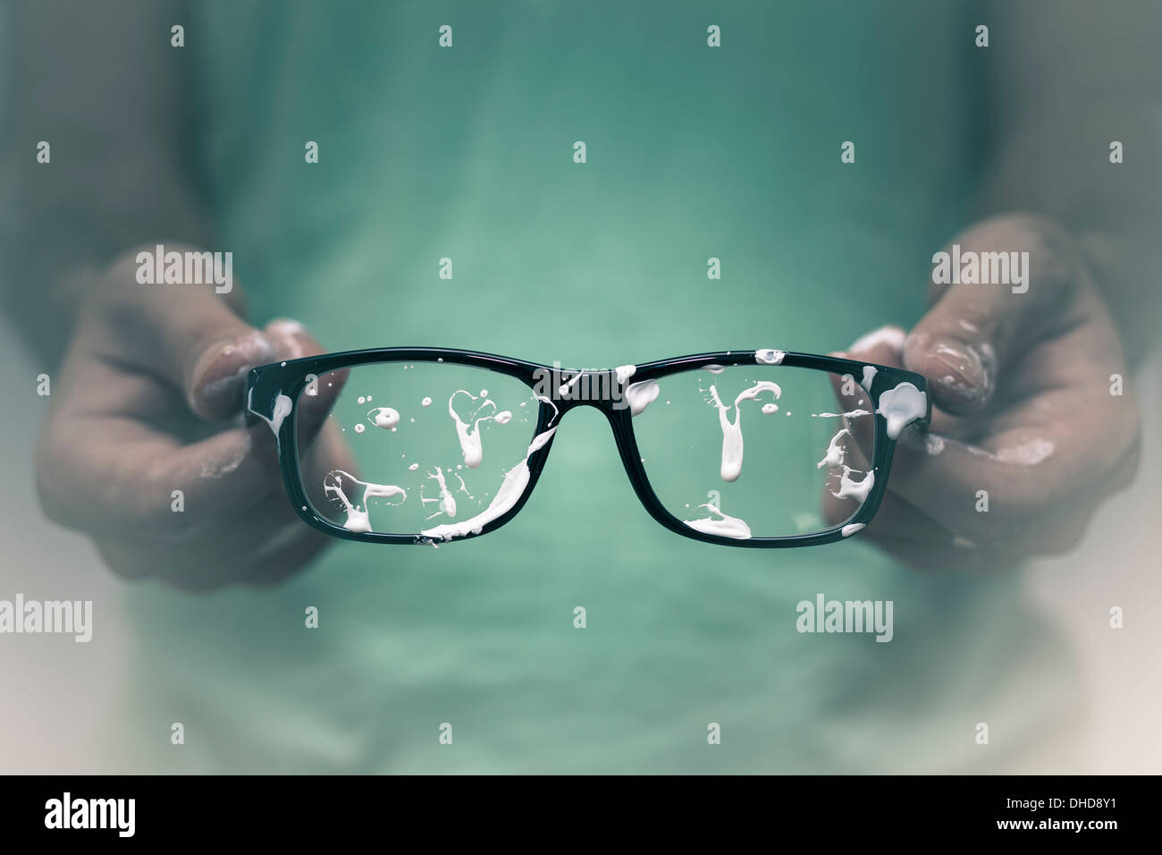 Creative vision concept. Closeup of creative man showing his stained ...