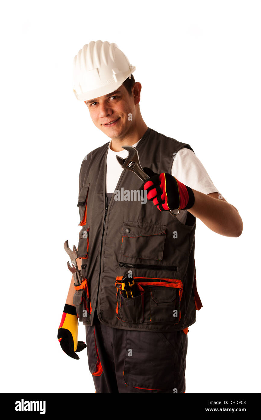 Young mechanic isolated over white background Stock Photo - Alamy