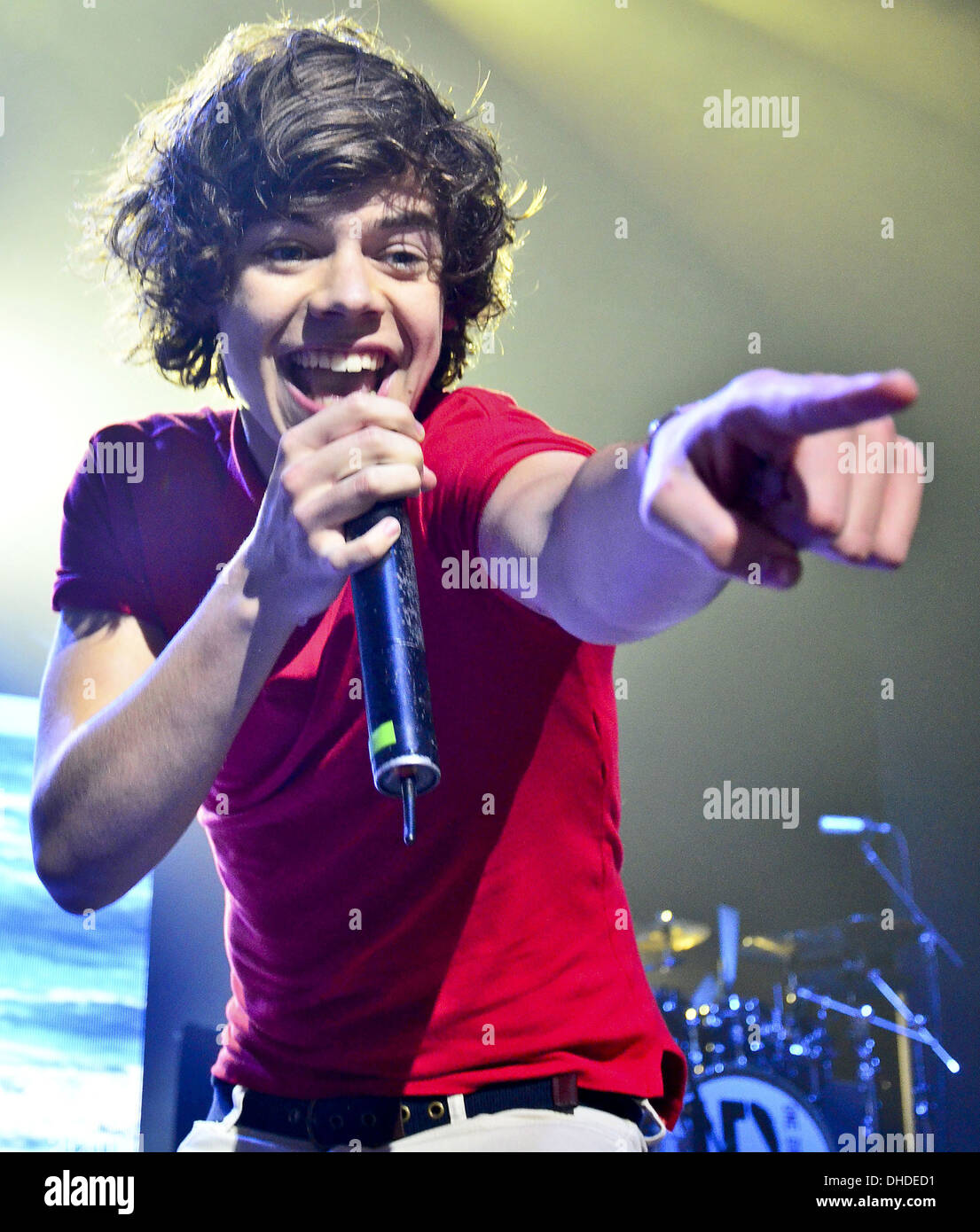 Harry Styles of One Direction performing in concert at St James Theatre ...