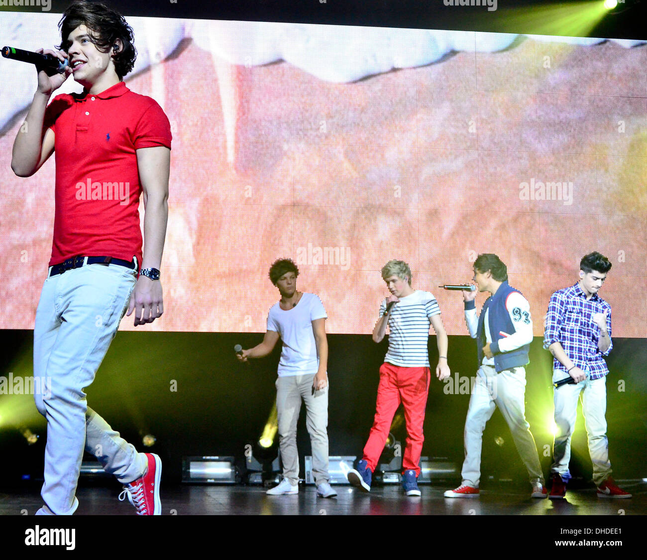 Harry Styles of One Direction performing in concert at St James Theatre ...