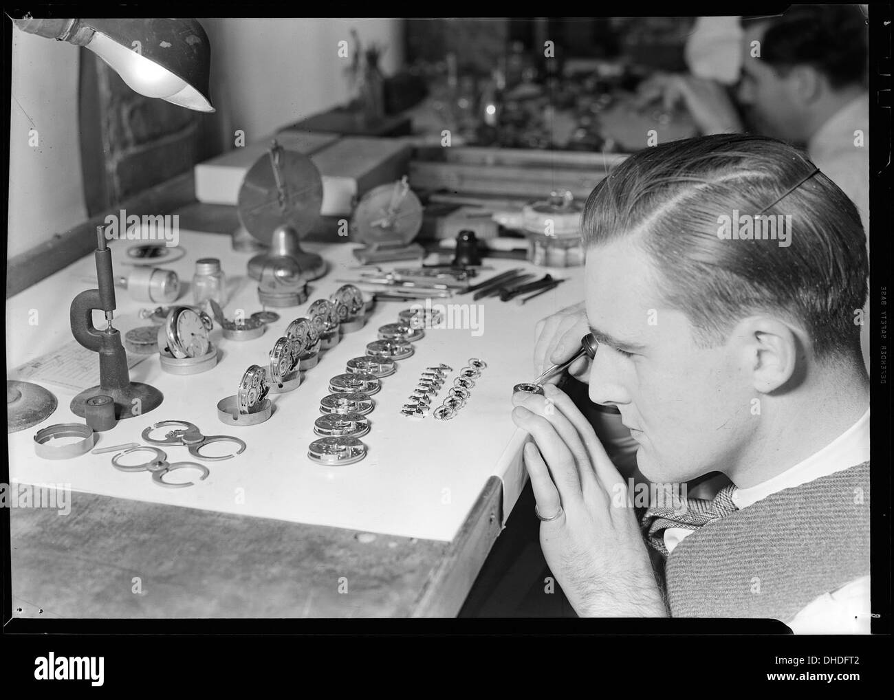 This image shows workers at Hamilton Watch in Lancaster, Pennsylvania ...