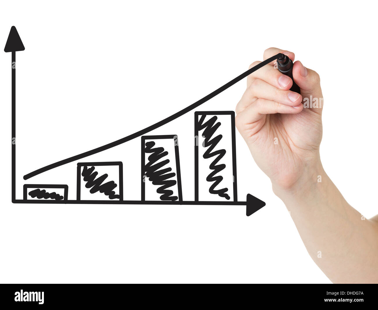 adult man hand draw a graph with positive dynamics, isolated Stock ...