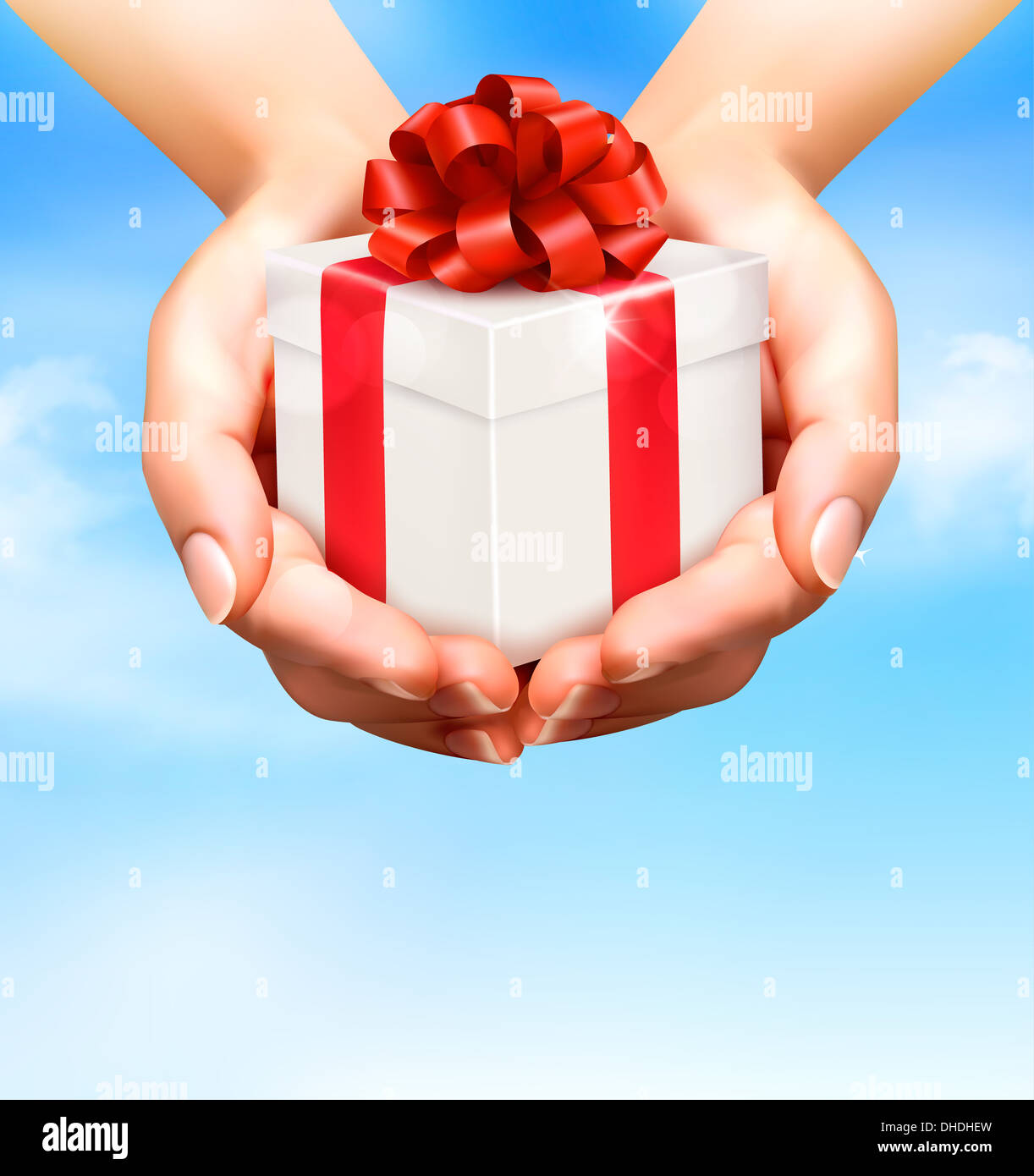Holiday background with hands holding gift boxes. Concept of giving ...