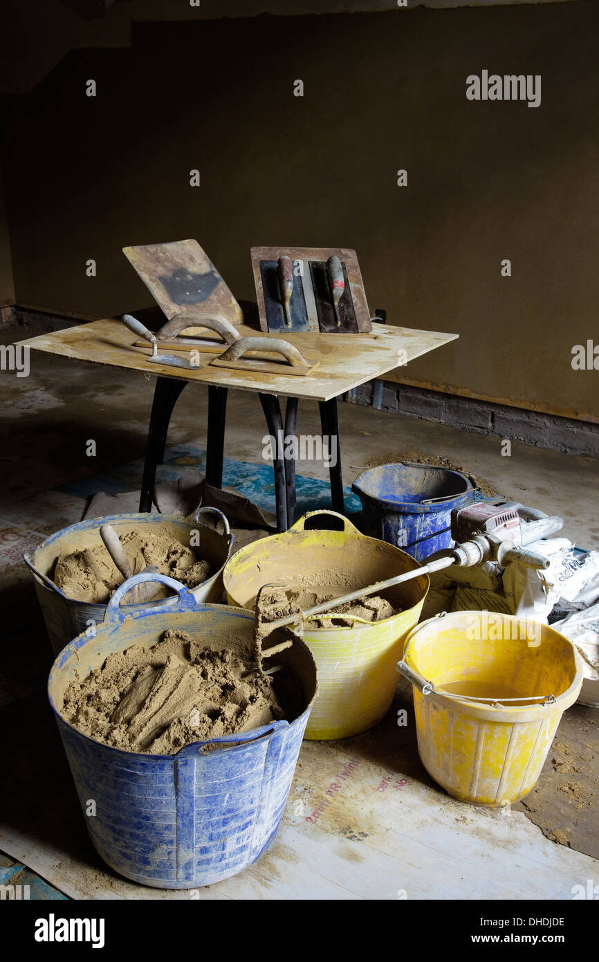 Lime based plaster and screed used by traditional plasterers with a ...