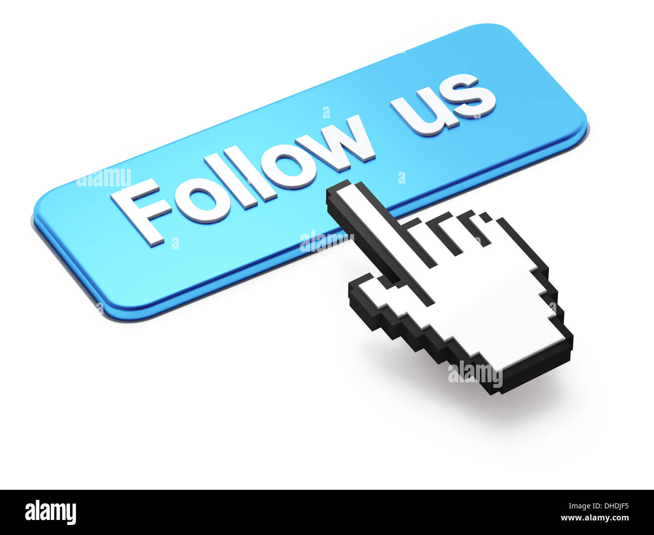 Hand-shaped mouse cursor press Follow Us button Stock Photo - Alamy