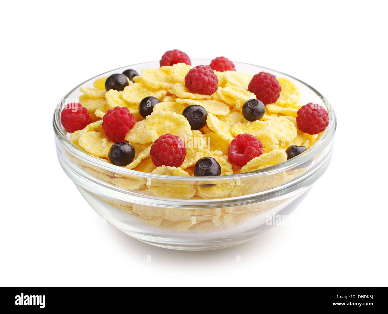 Cornflakes and berry in the transparent cup on a white background Stock ...