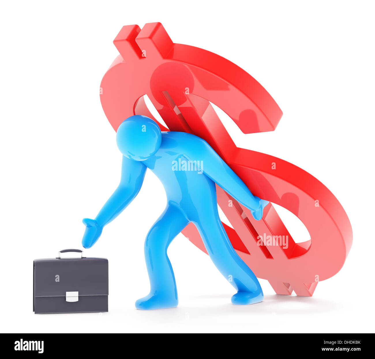 Businessman with case carring sign on white Stock Photo - Alamy