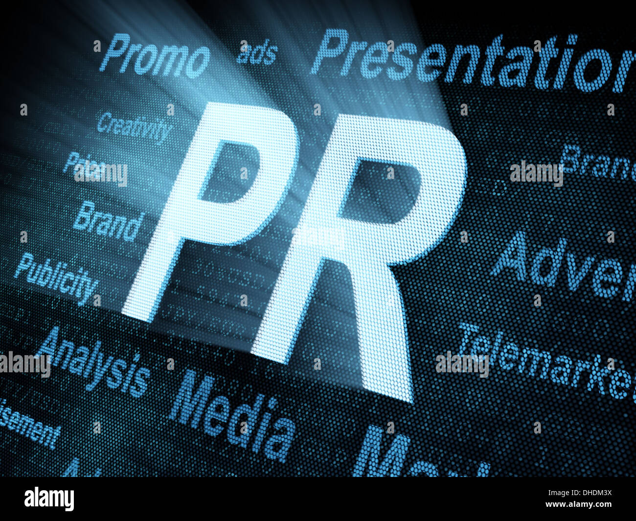 Pixeled word PR on digital screen Stock Photo - Alamy