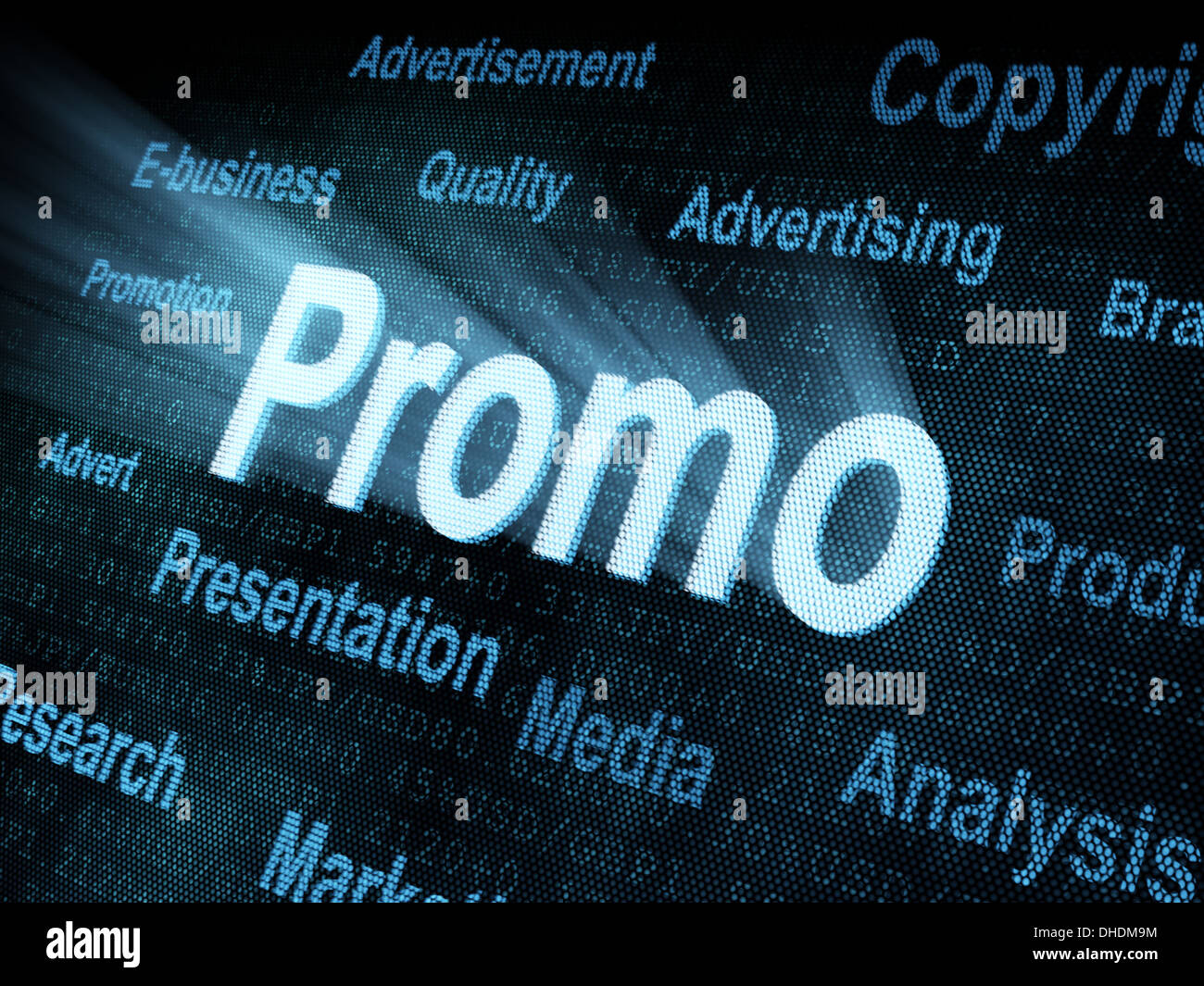 Pixeled word Promo on digital screen Stock Photo - Alamy
