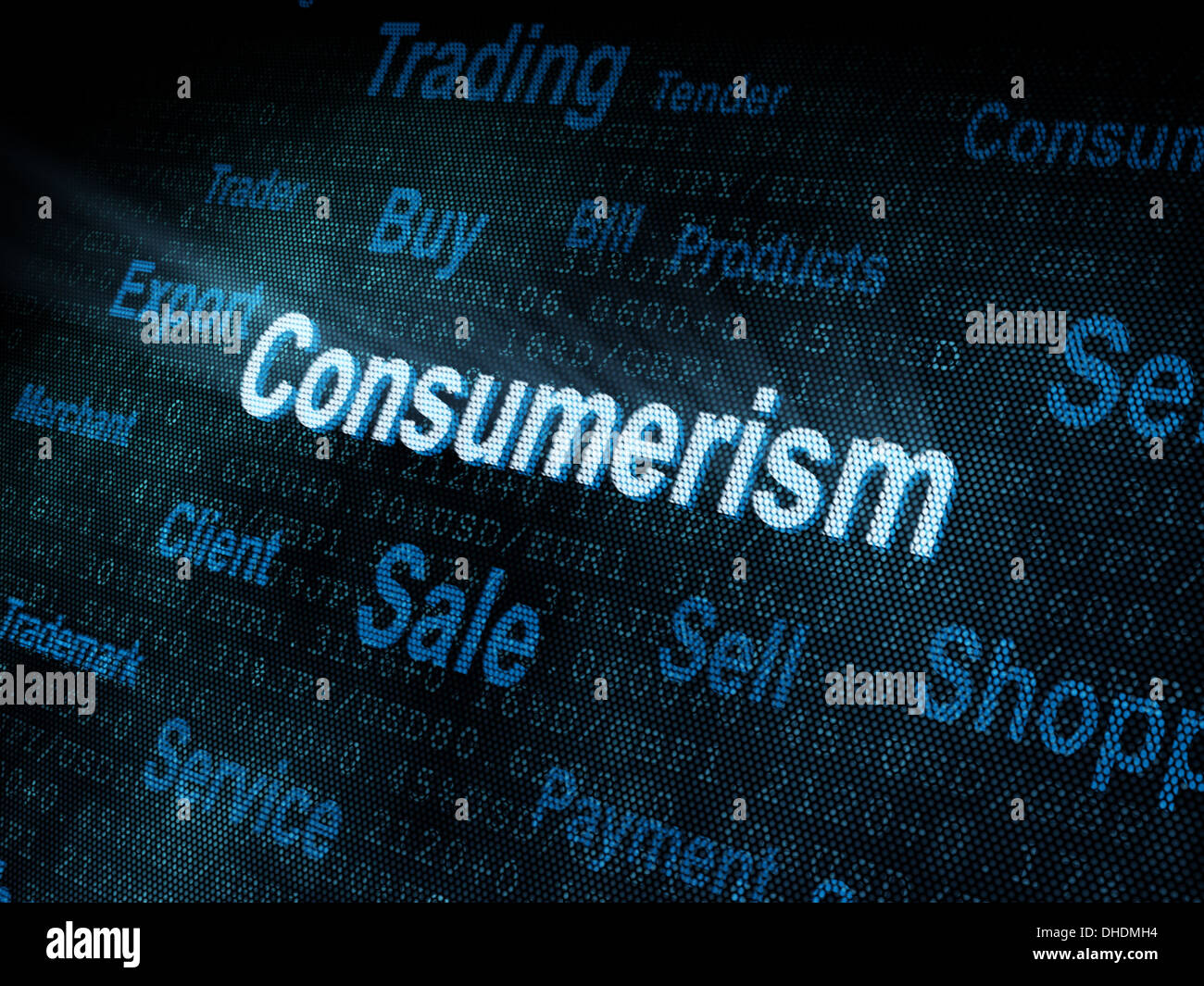 Pixeled word Consumerism on digital screen Stock Photo - Alamy