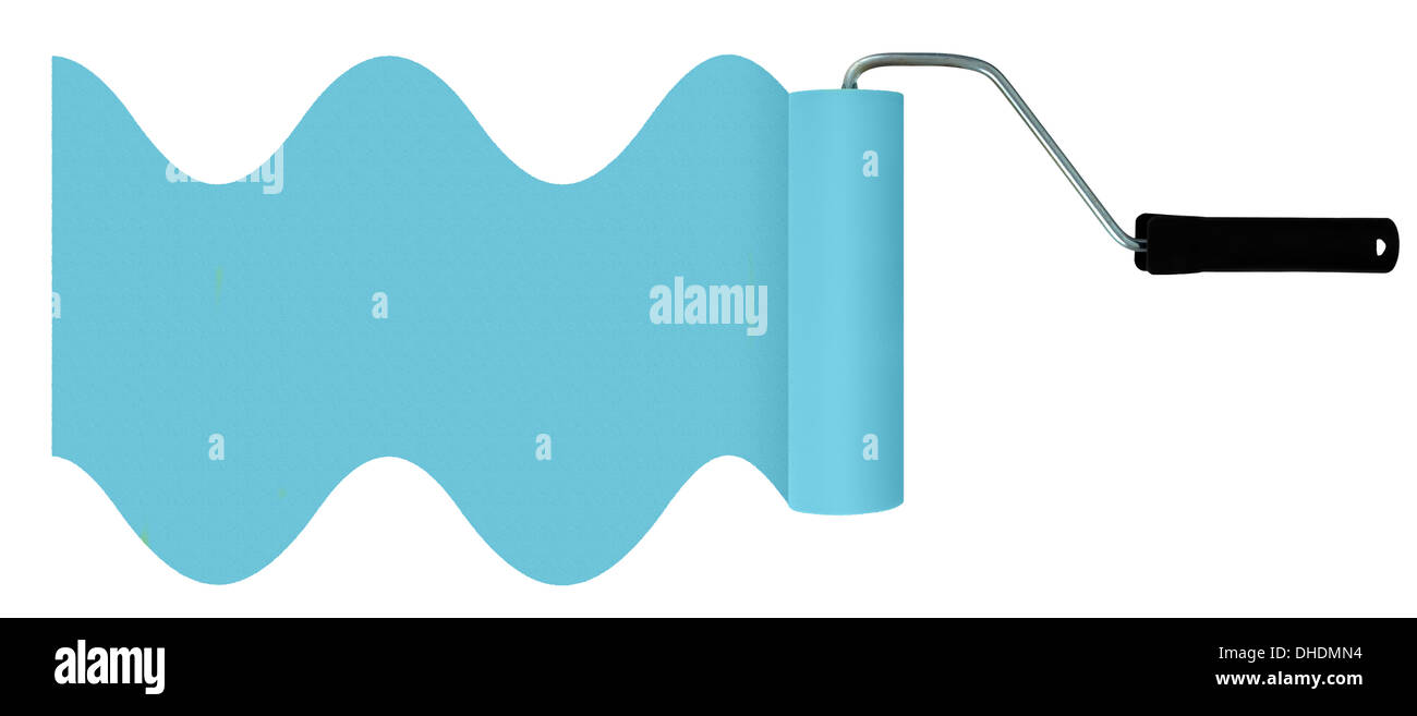 Blue wave paint roller - ideal bathroom etc Stock Photo - Alamy