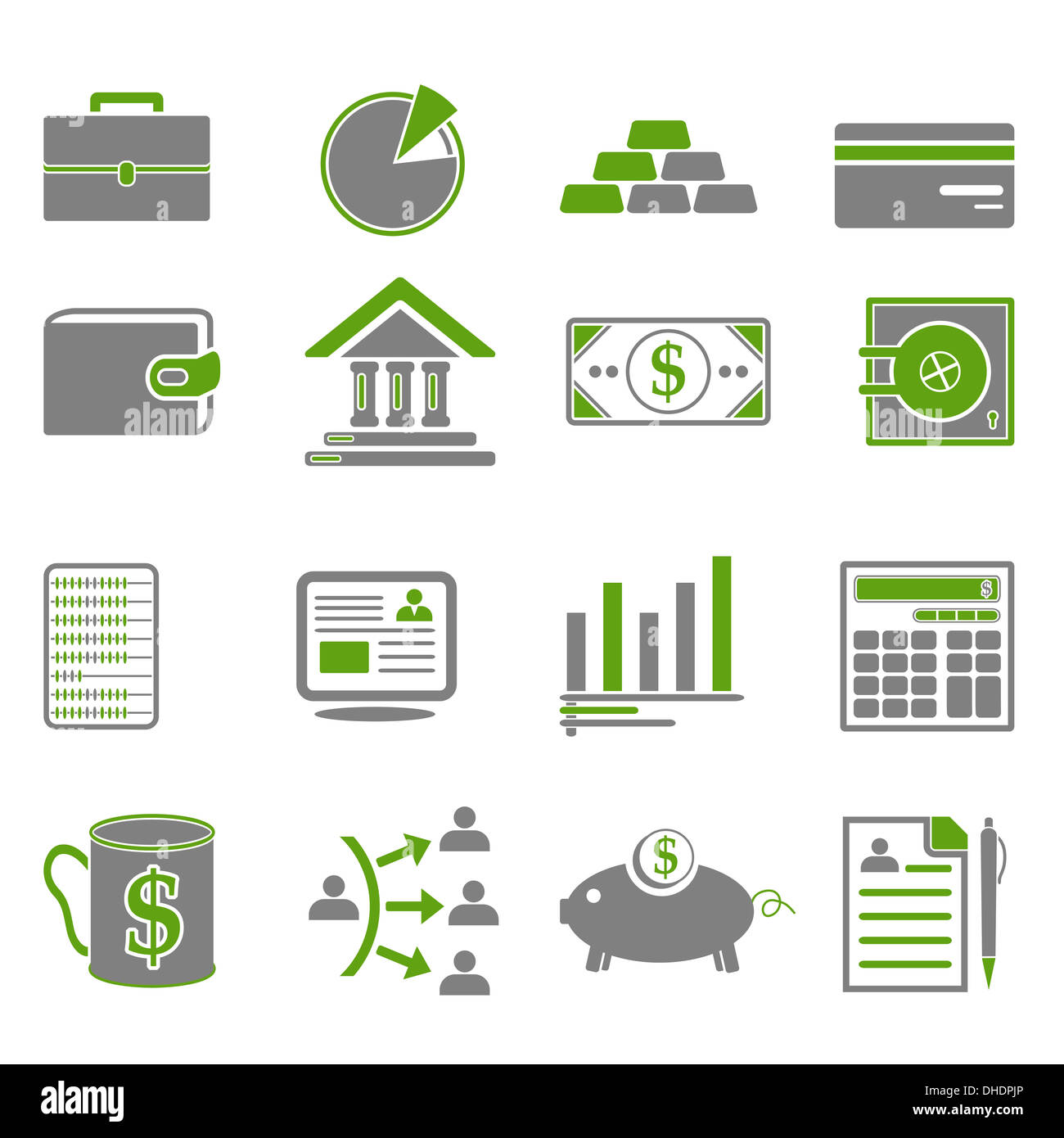Finance, business icons in green and gray colors Stock Photo - Alamy