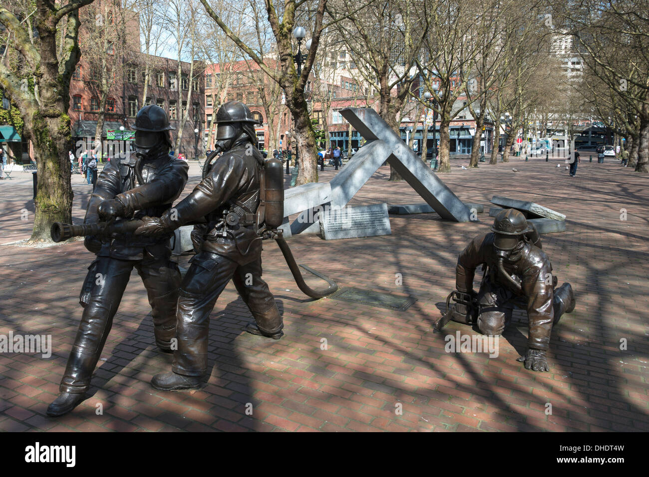 Statues Of Firefighters In Occidental Park; Seattle, Washington, United ...