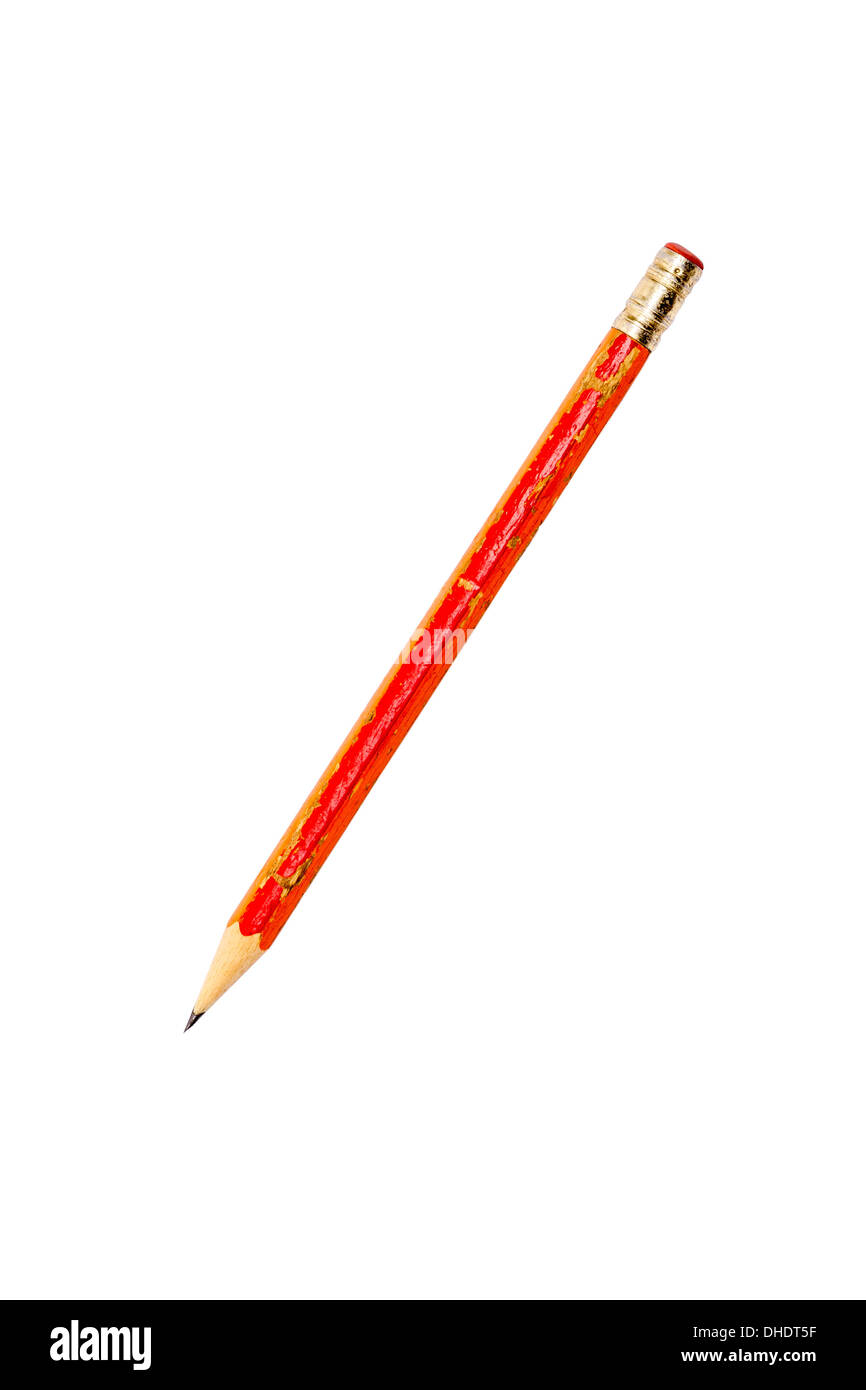 old red coated pencil with eraser, isolated on white Stock Photo - Alamy