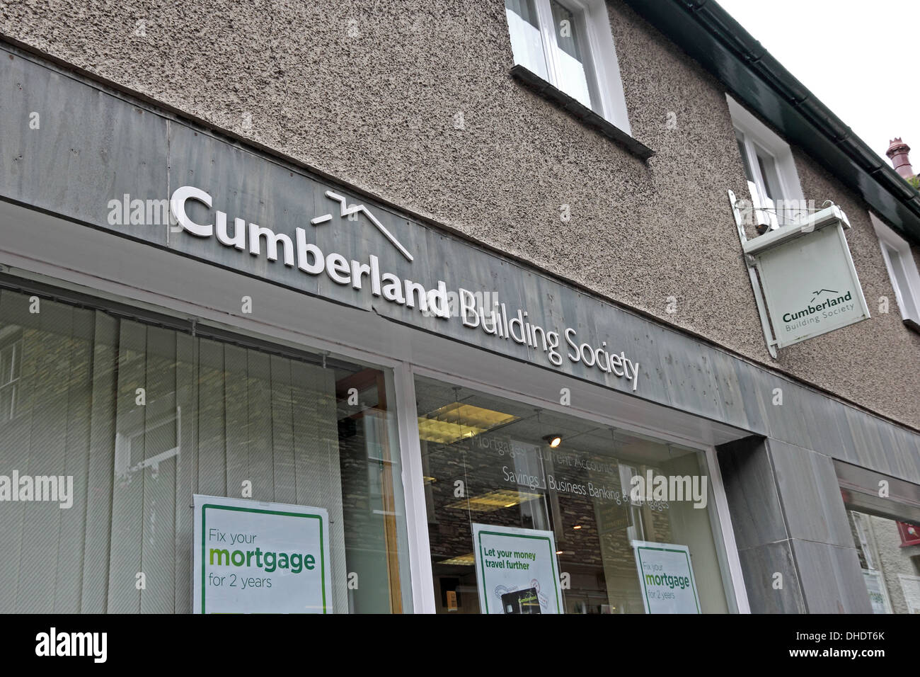 Sign outside Ambleside branch of Cumberland Building Society Stock ...