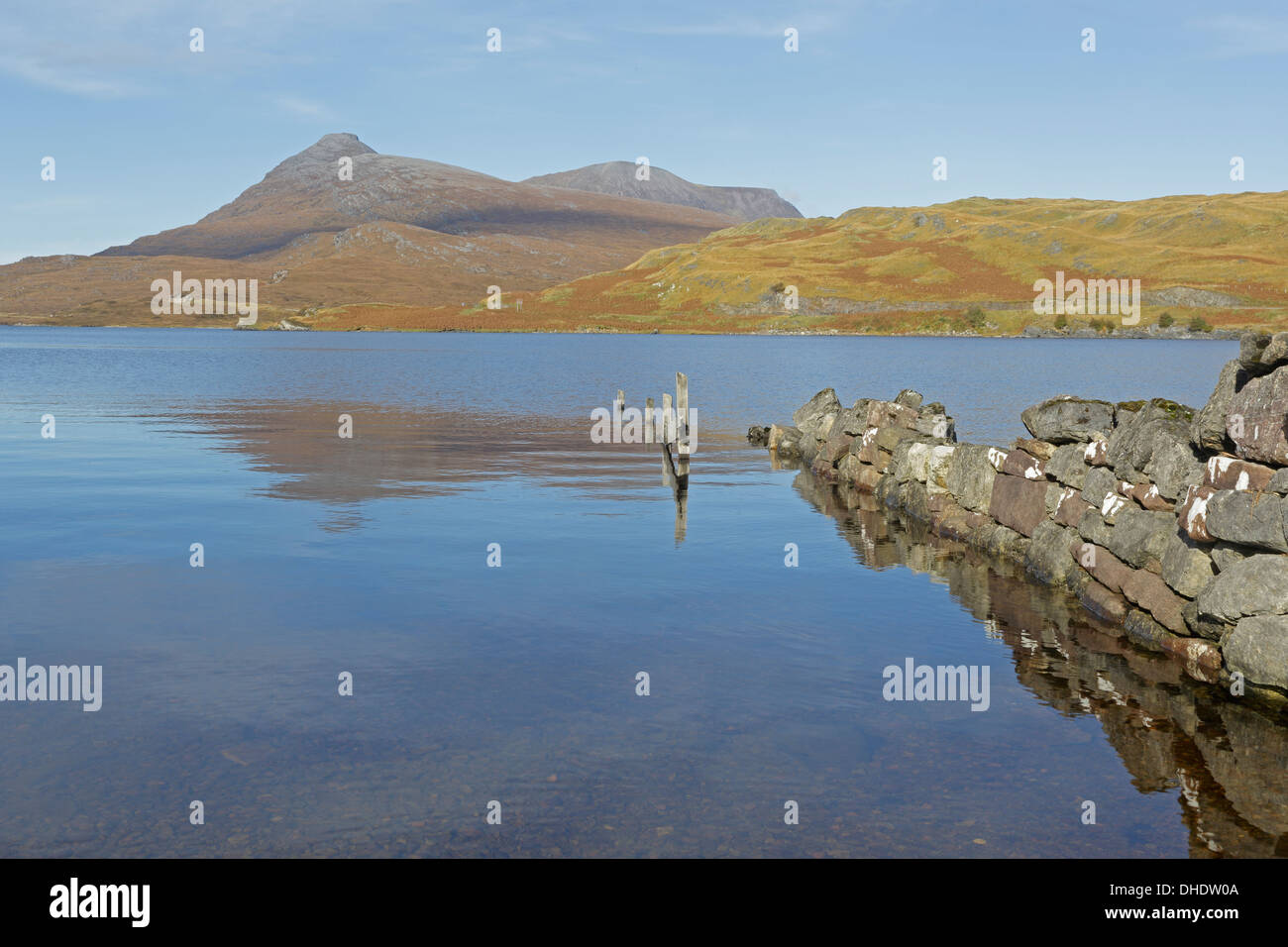 View over Loch Assynt with Quinag in the distance Stock Photo - Alamy