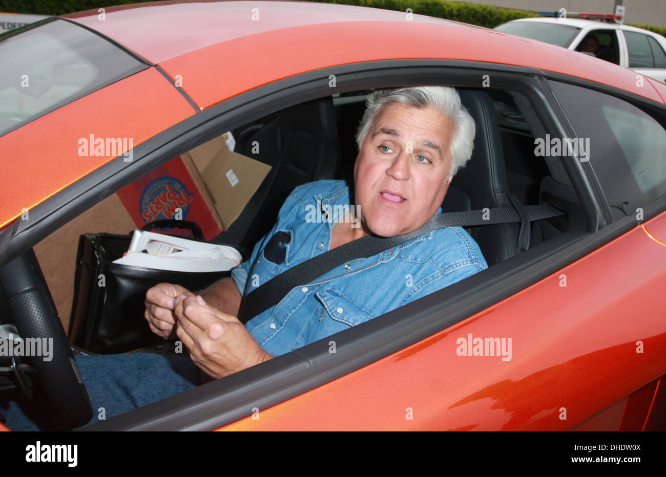 Jay Le leaves NBC Studios in a McLaren sportscar Los Angeles California ...