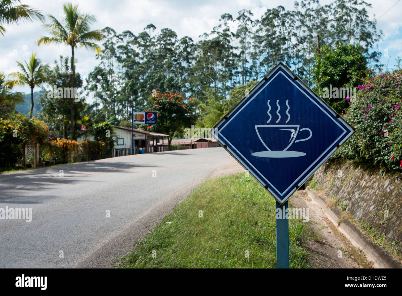 A Sign For Hot Coffee On The Roadside; Copan, Honduras Stock Photo - Alamy