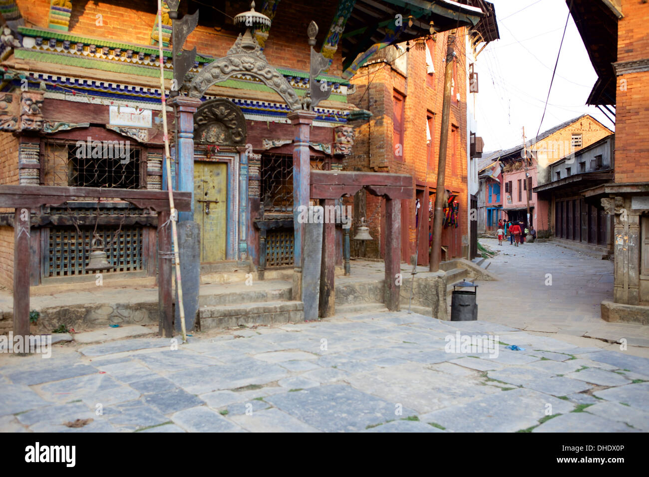 Temple in the main street in the ancient Newari hill station (mountain ...