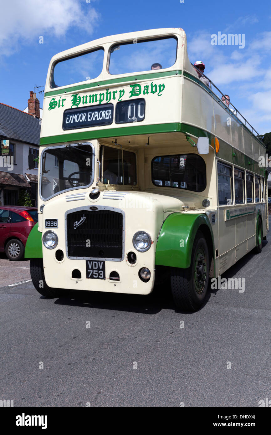 Tourist bus Exmoor Explorer, Heritage open-top bus Stock Photo - Alamy