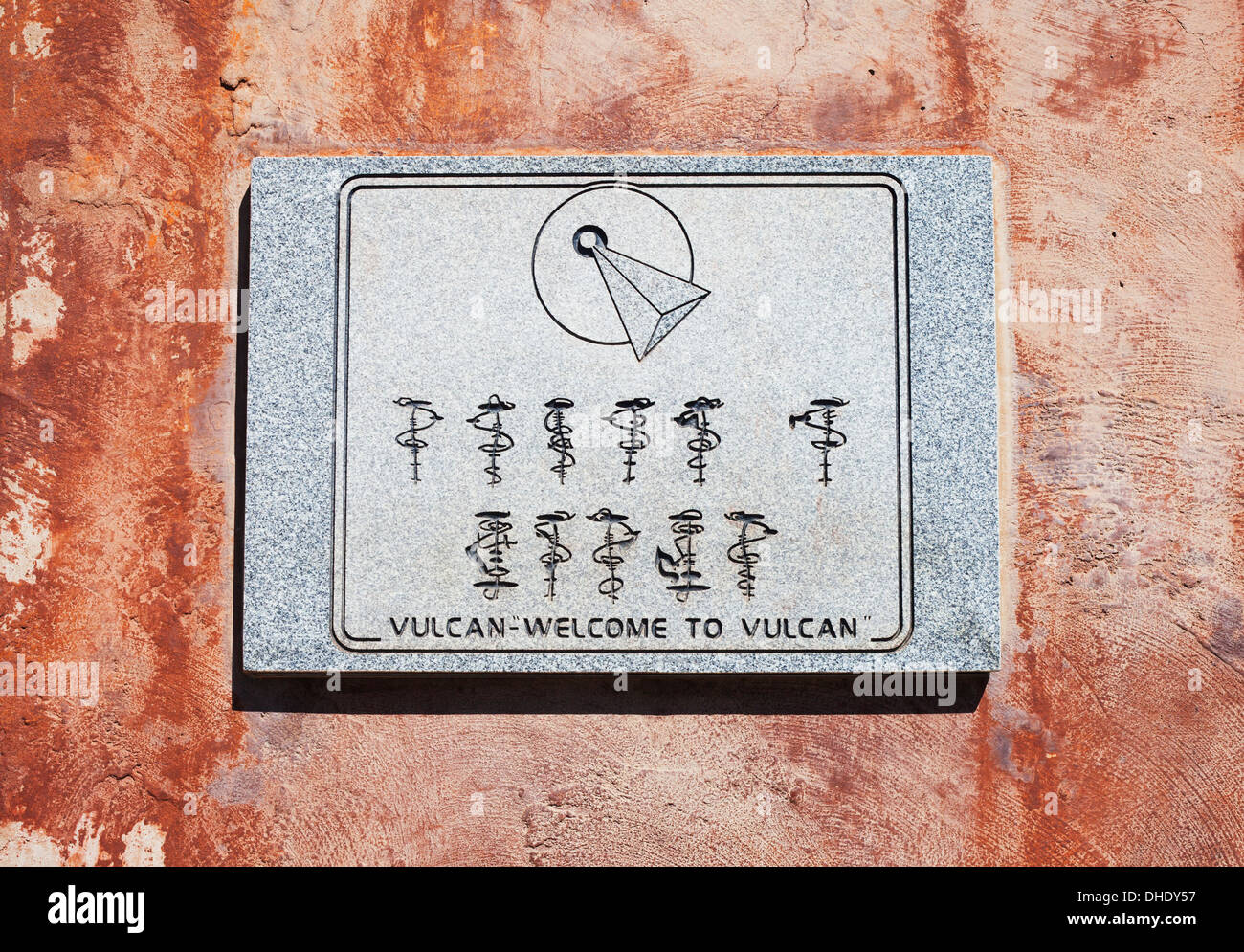 Sign On A Pedestal That Holds Vulcan's Starship Fx6-1995-A, Replica Of ...