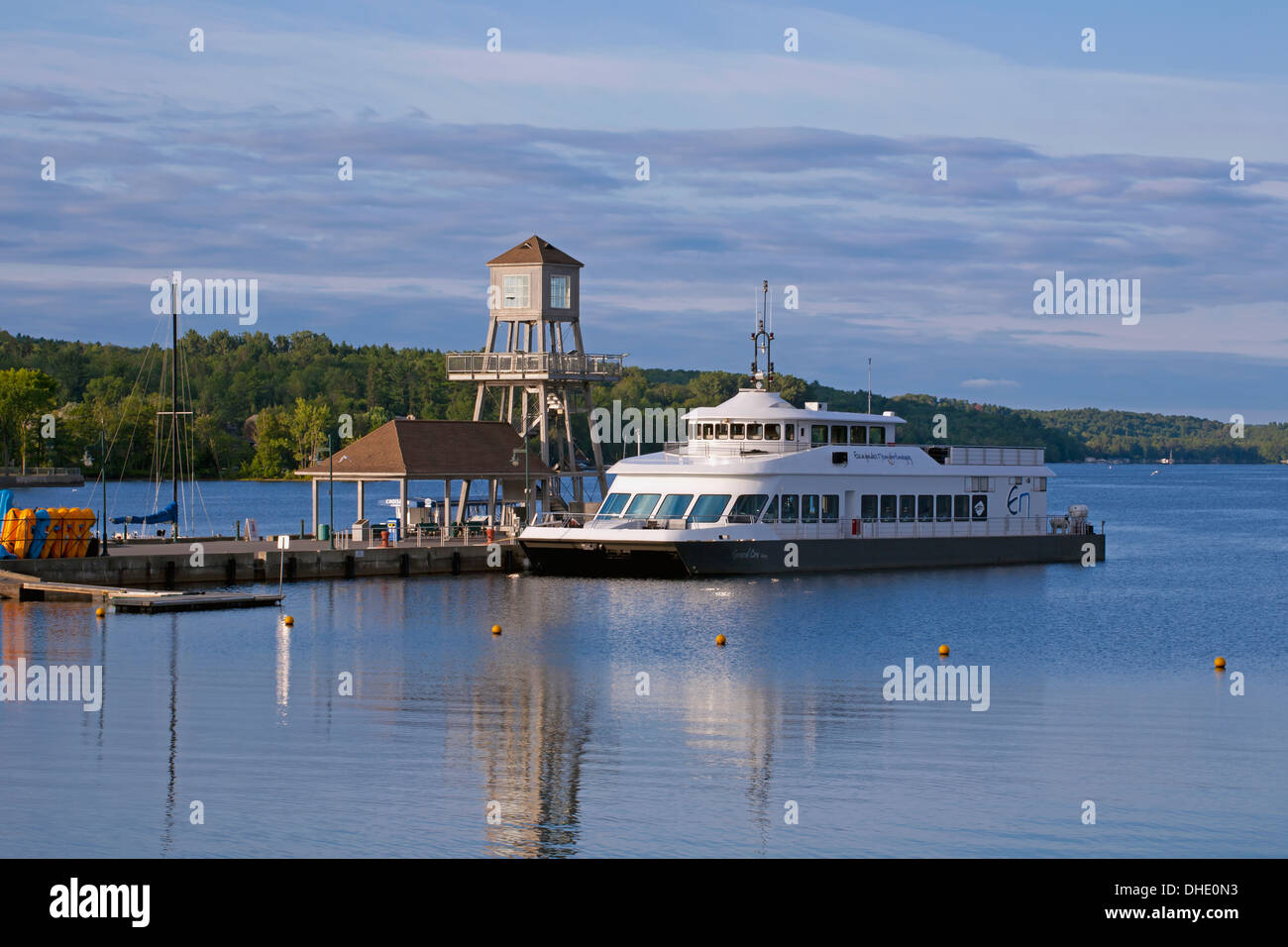Tour Boat On Lac Memphremagog And An Observation Tower On A Pier; Magog ...