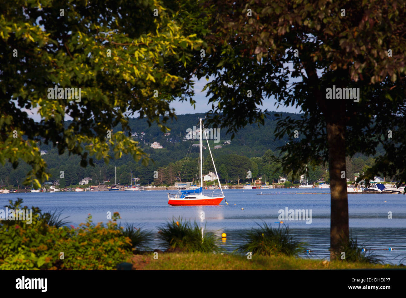 Sailboats On Lac Memphremagog In Early Morning; Magog, Quebec, Canada ...